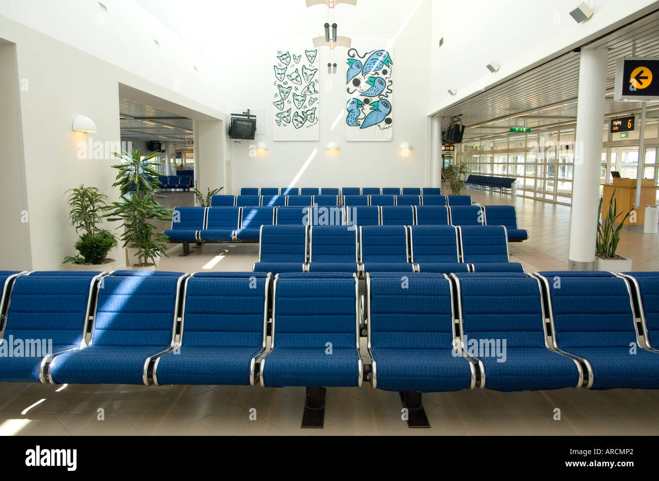 Serried ranks of seats in the terminal of Sturup Airport at Malmo ...