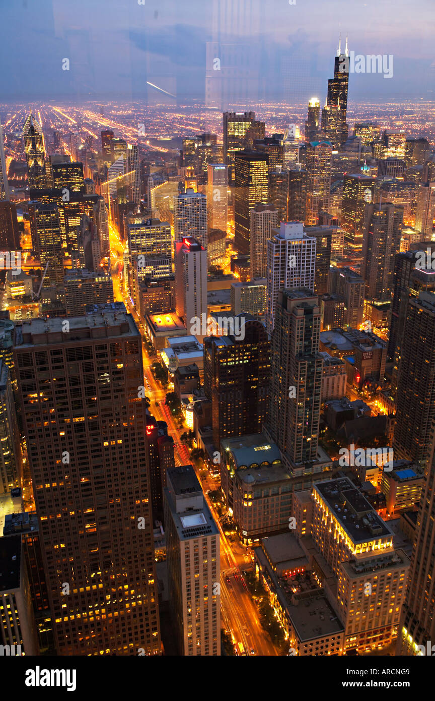 NIGHT Chicago Illinois Views of city at dusk from the Hancock ...