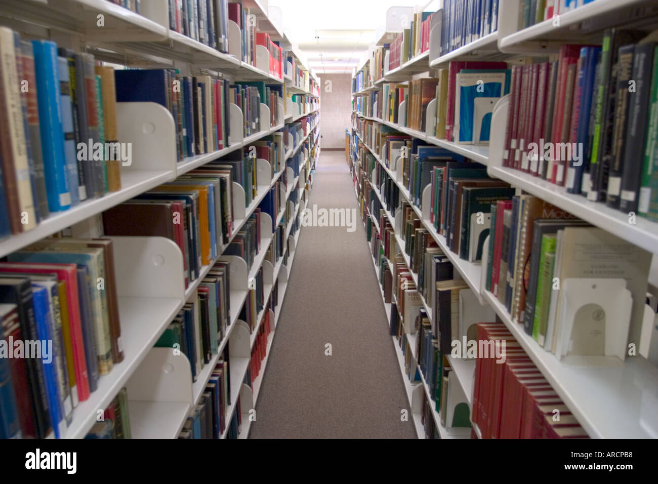 Bookshelves in a college library Stock Photo - Alamy