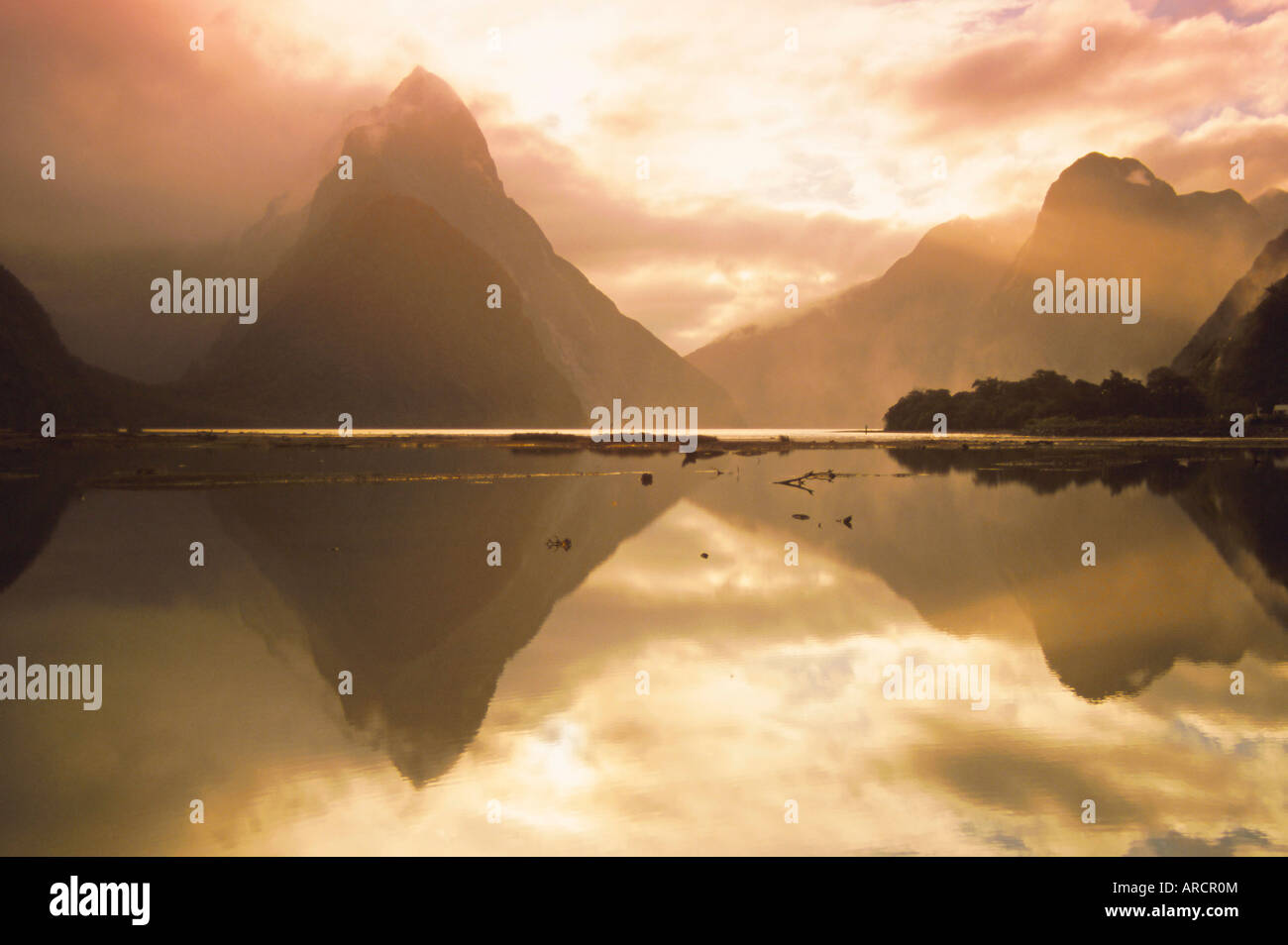 New Zealand, South Island, Milford Sound, Mitre Peak At Sunset Stock ...
