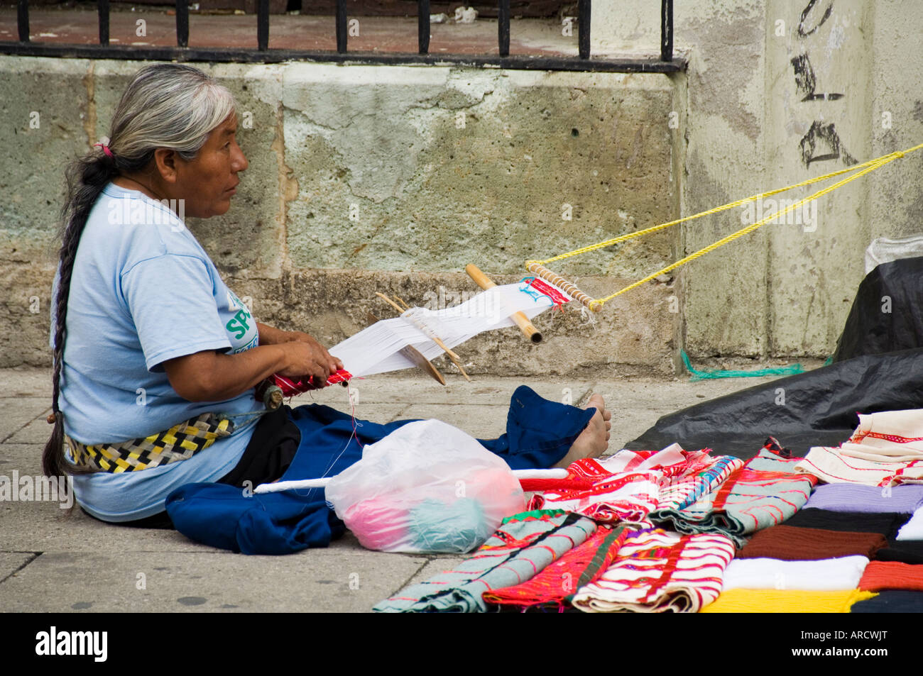 Weaving on street, Oaxaca City, Oaxaca, Mexico, North America Stock ...