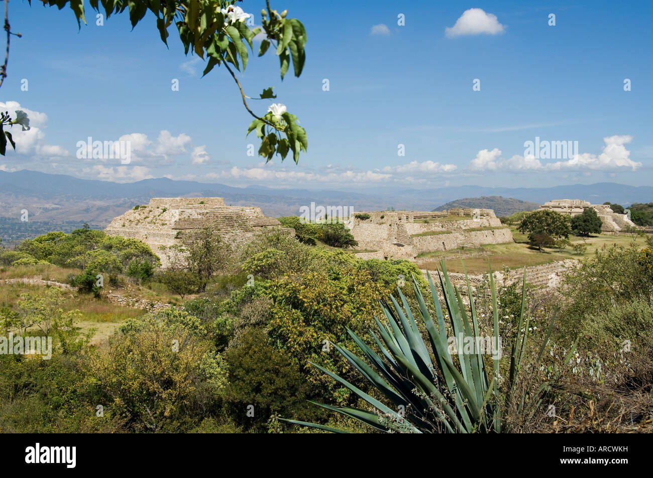 Looking west in the ancient Zapotec city of Monte Alban, near Oaxaca ...