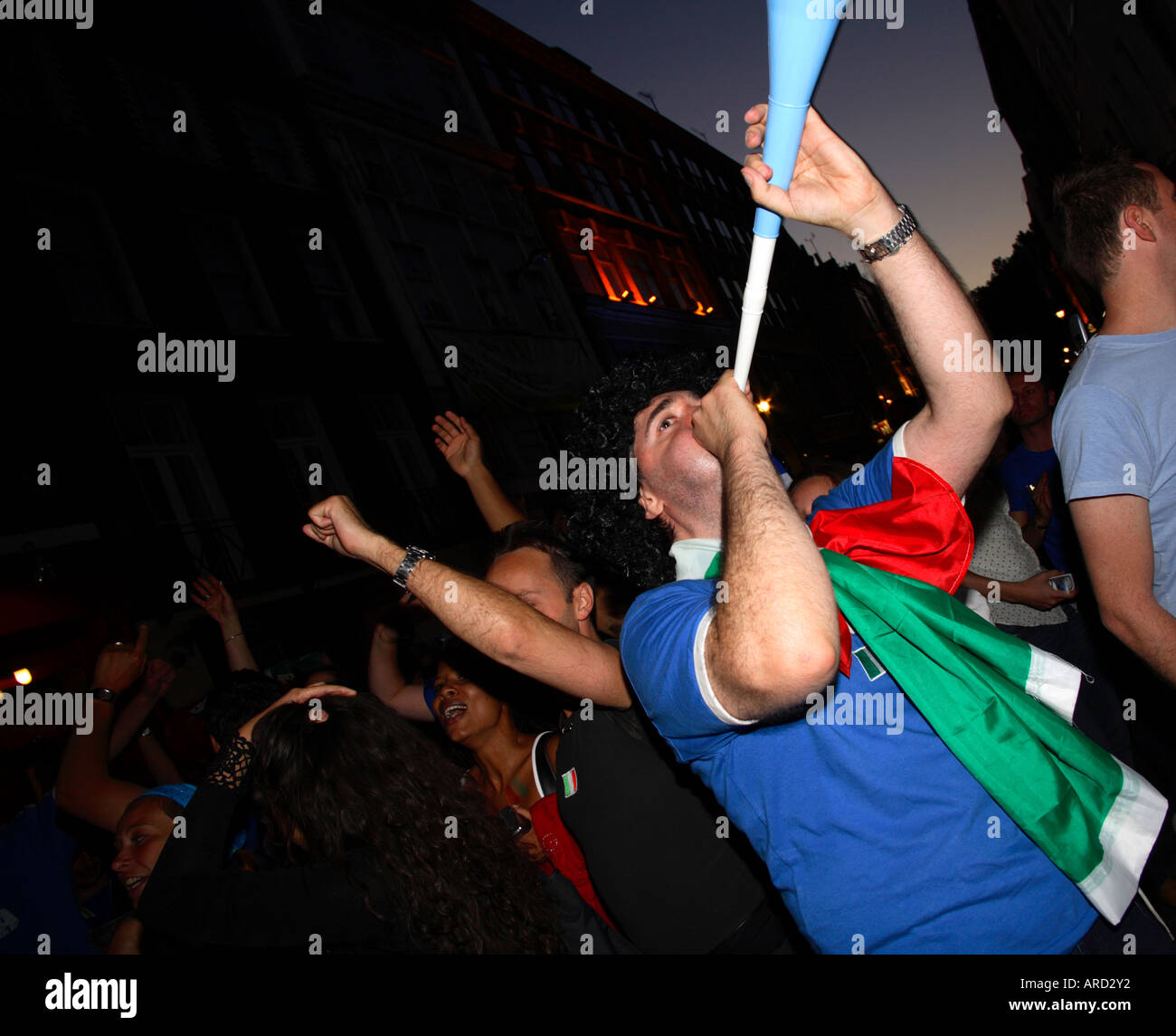Italian fans celebrating outside Bar Italia after winning 2006 World ...