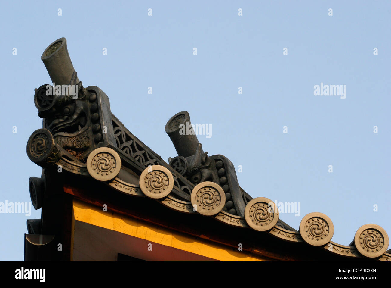 Roof detail from one of the buildings that make up the Kiyomizu Temple ...