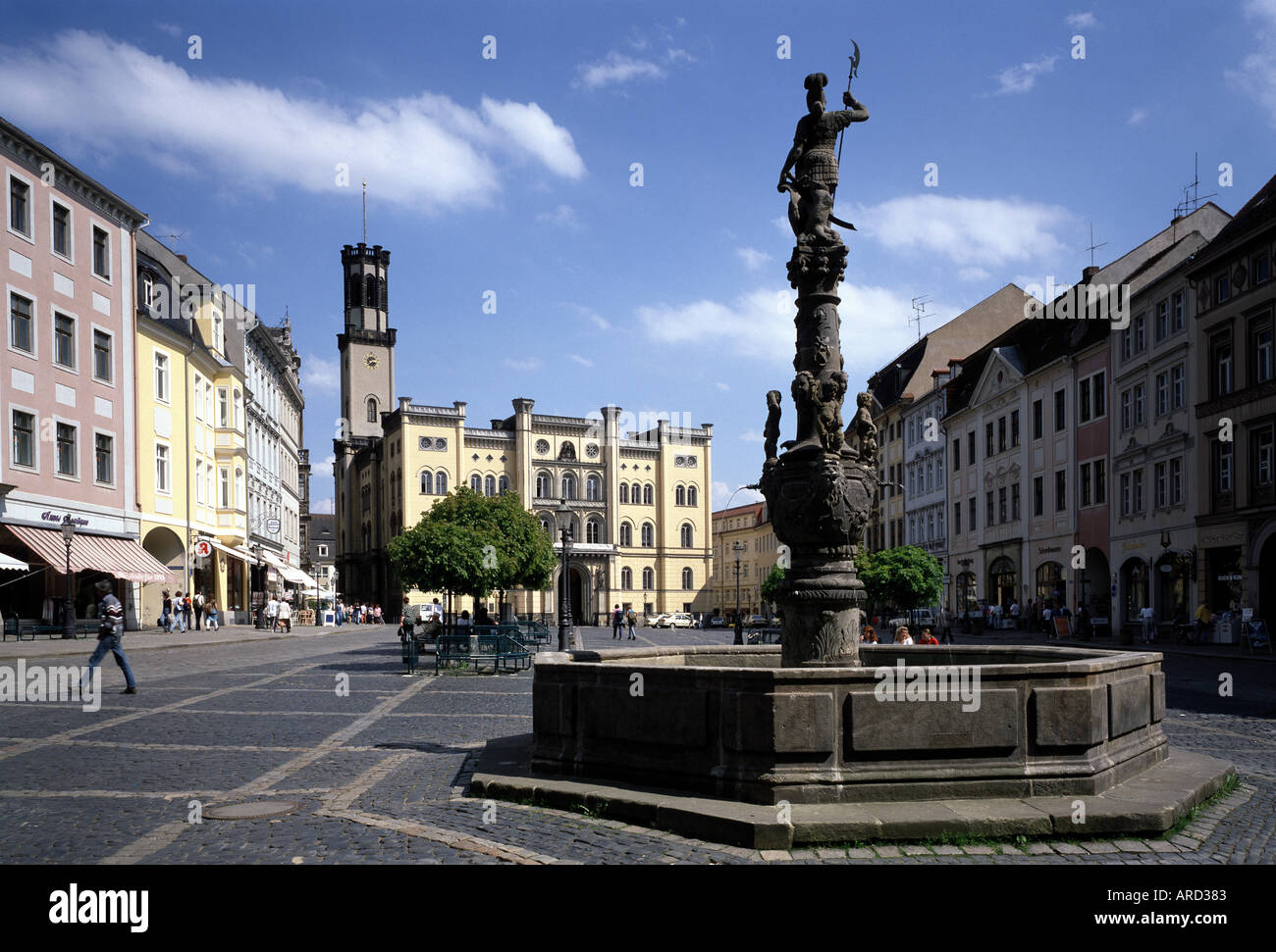 Zittau, Markt mit Rathaus und Marsbrunnen, (Rolandbrunnen Stock Photo ...