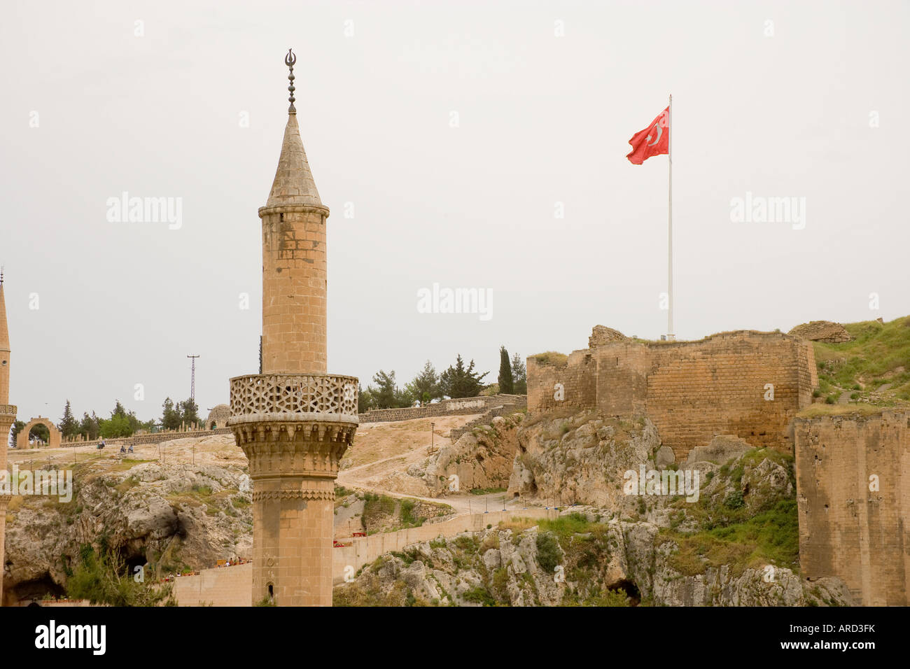Minaret of Halil ur Rahman Friend of God Mosque with Urfa Castle at the ...