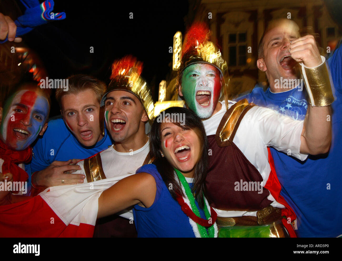 Italian fans dressed as Roman gladiators celebrating in Shaftesbury ...