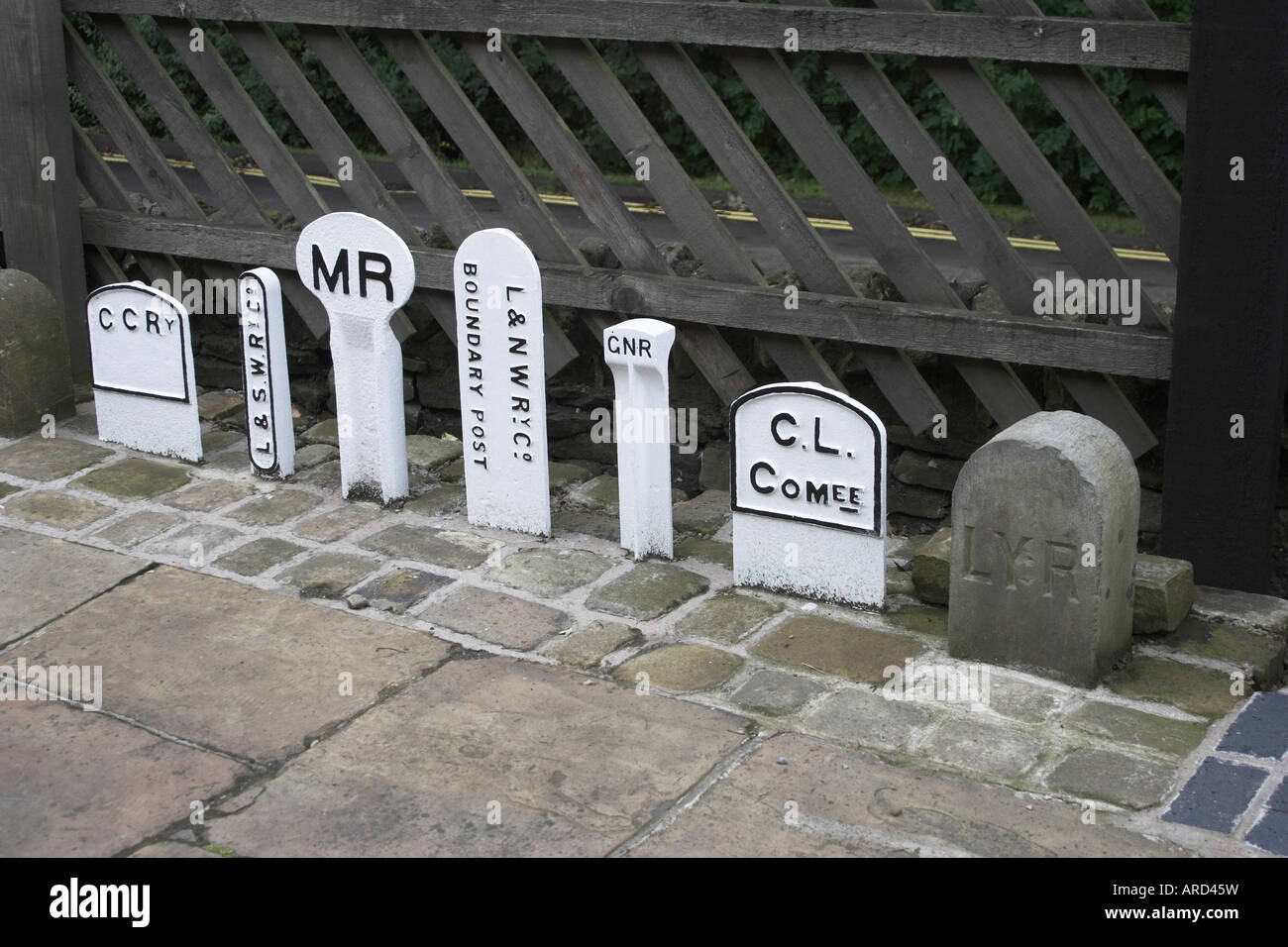 Railway mile posts on display at Ingrow West Station. Keighley and ...