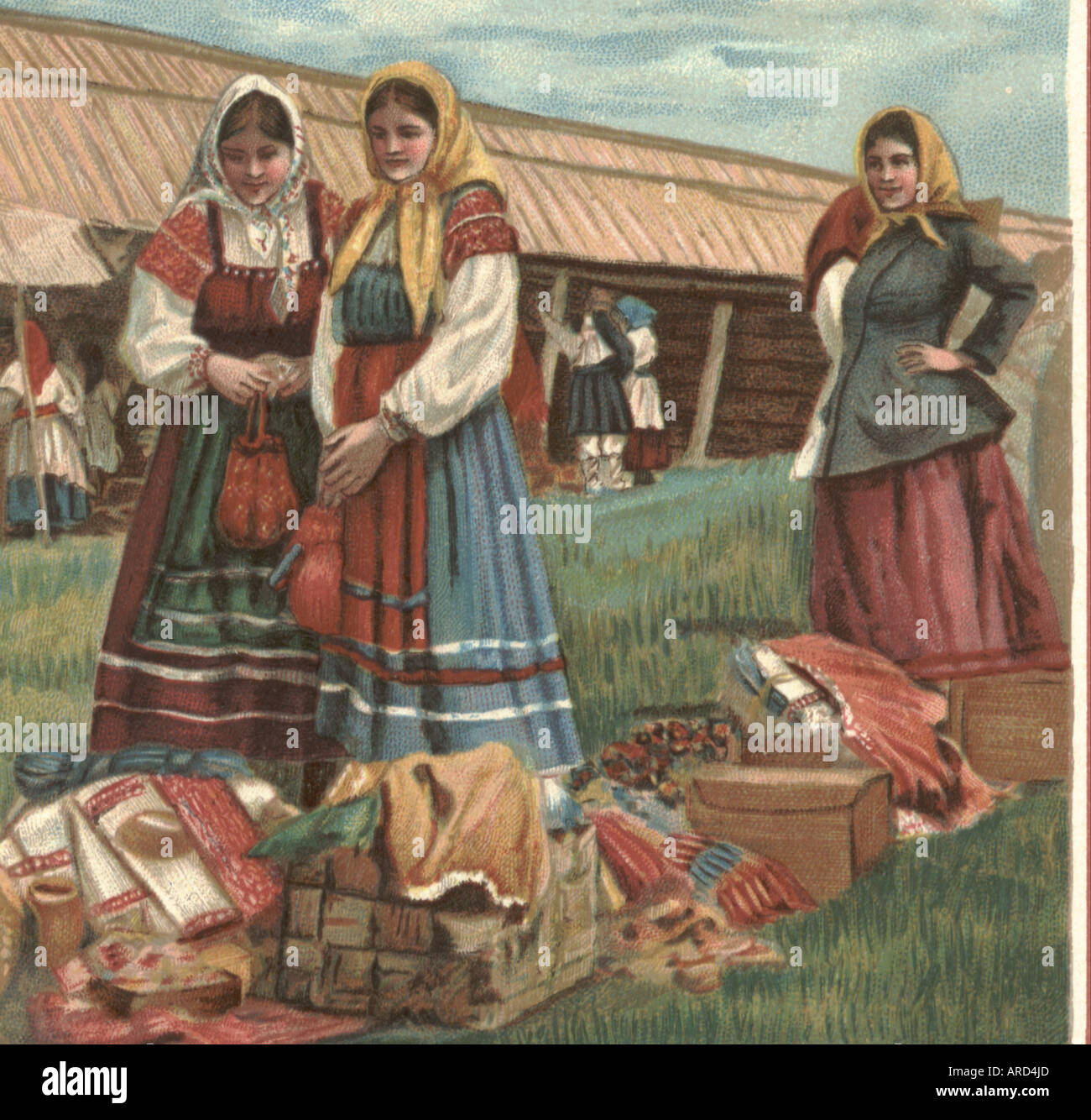 Chromolithographed Russian picture postcard of market day 1899 Stock ...