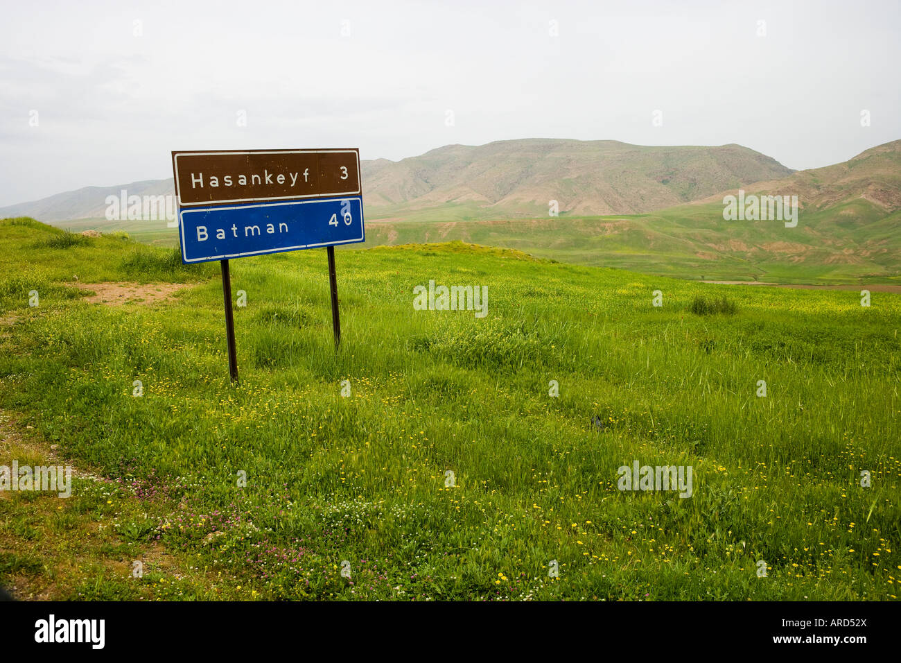 Road signs to Hasankeyf and Batman southeast Turkey Stock Photo - Alamy