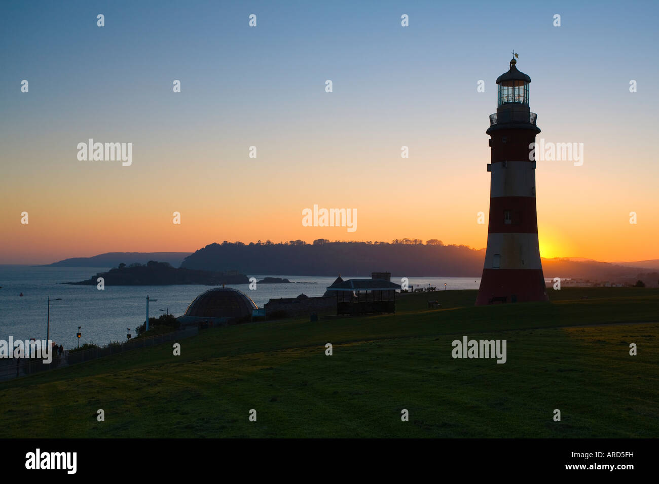 Smeatons tower Plymouth Hoe Devon at Sunset Stock Photo - Alamy