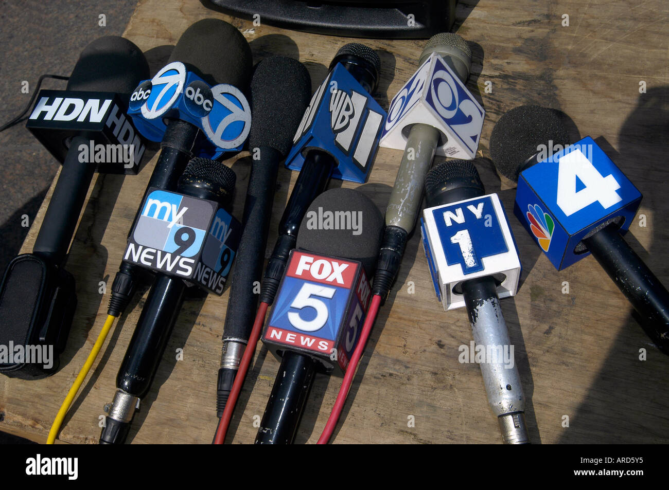 A collection of microphones from television stations Stock Photo - Alamy