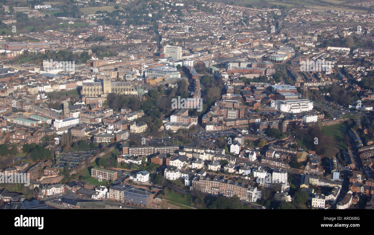 Exeter city from the air with Princesshay shopping centre. Devon Uk ...