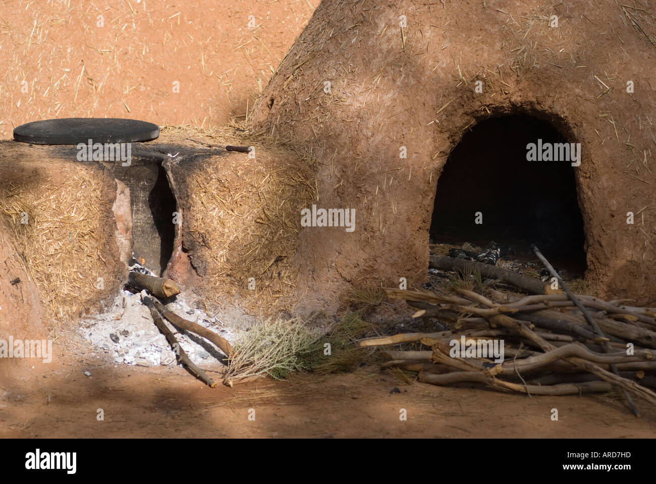 A traditional Berber earth oven built from mud outside in a farm ...