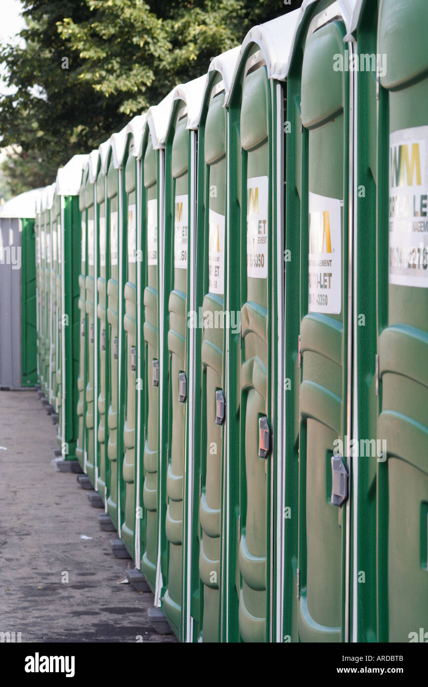 Line of Portable Toilets Stock Photo - Alamy
