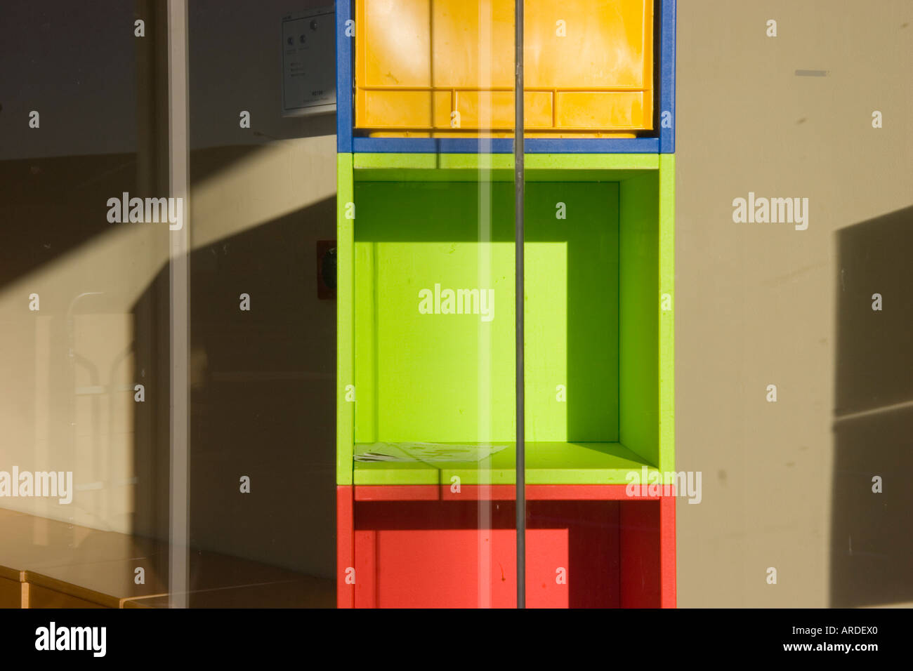 colorful cube boxes in window Stock Photo - Alamy
