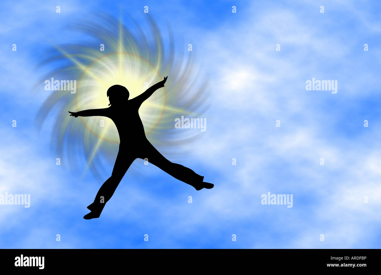 Silhouette jumping against sun Stock Photo - Alamy