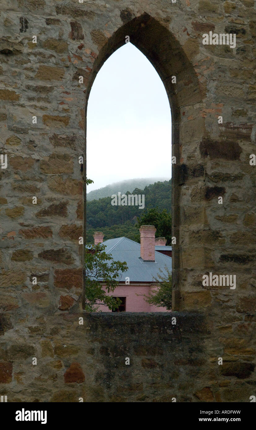 View of Convict house through church window Stock Photo - Alamy
