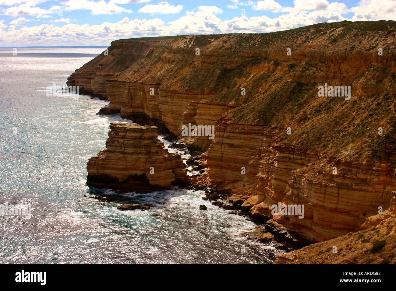 Rugged cliff faces along the Indian Ocean south of Kalbarri Western ...