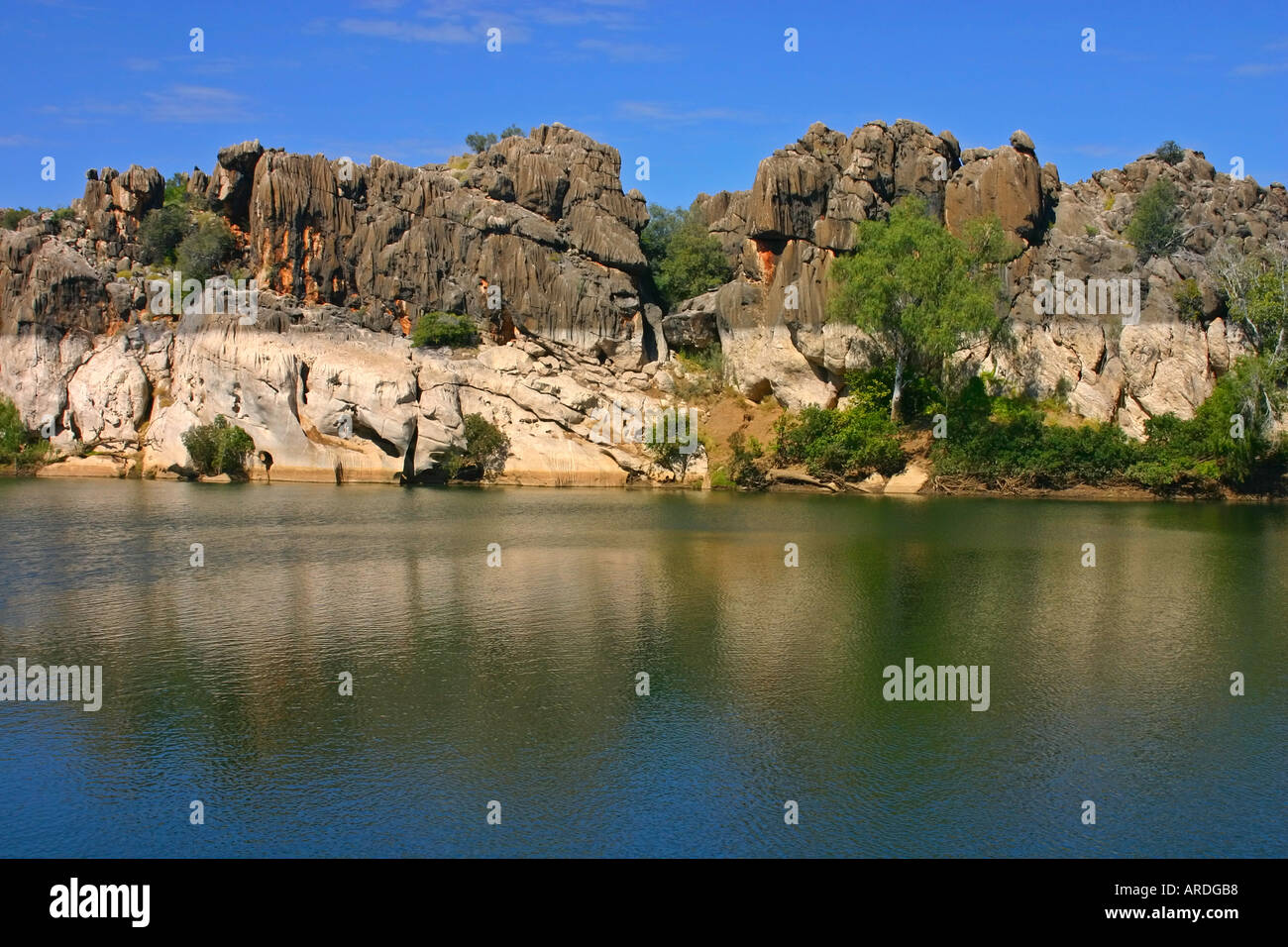 Geikie Gorge during the dry season with marked water levels from the ...