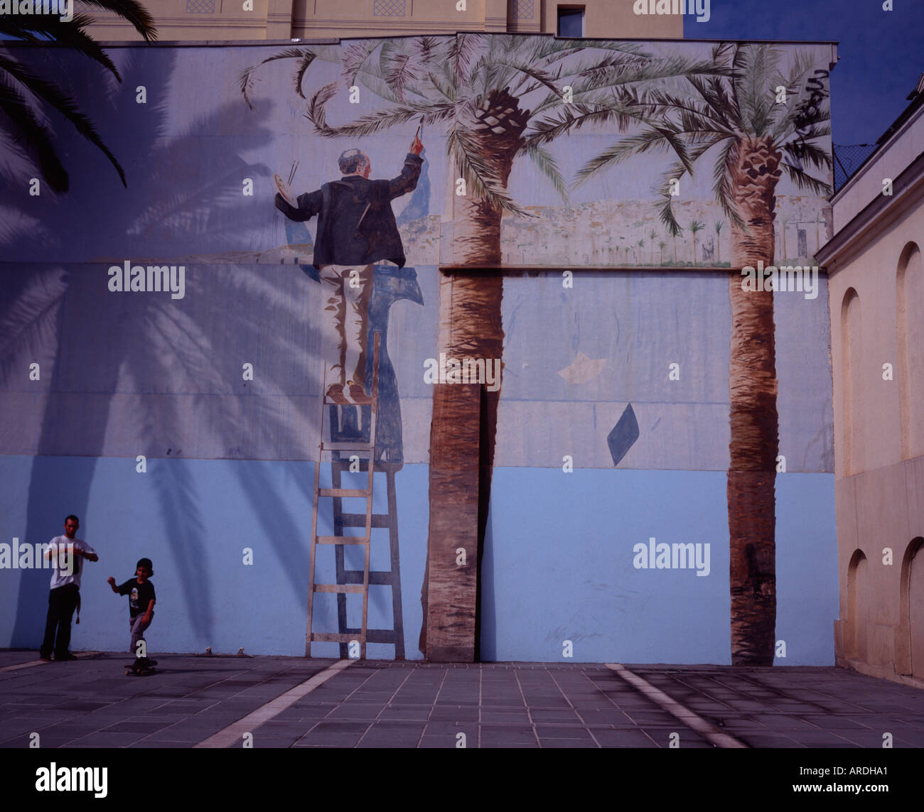 Mural of painter on ladder, Nice, France Stock Photo - Alamy