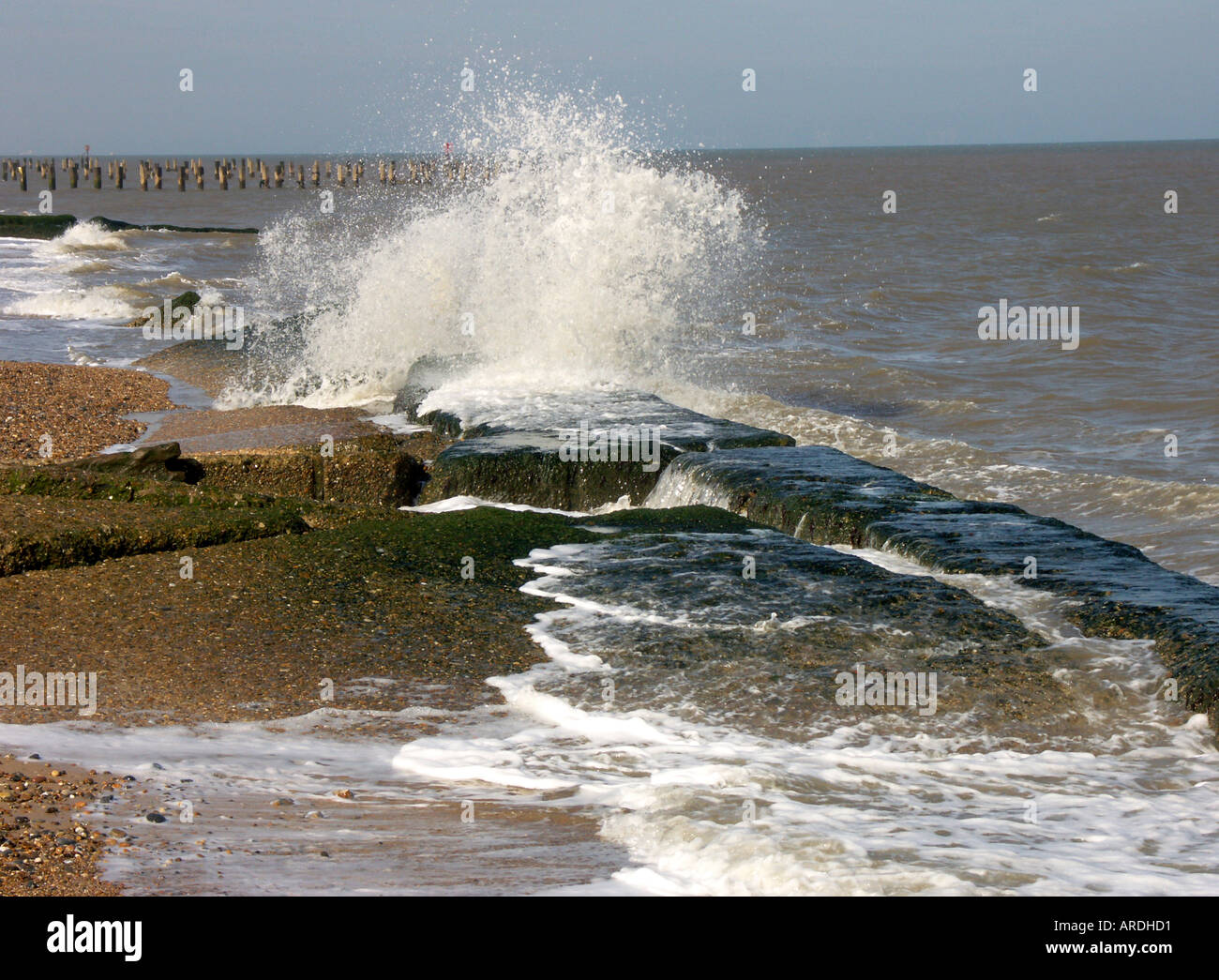 Waves Breaking at The Ness Lowestoft Suffolk England UK Stock Photo - Alamy