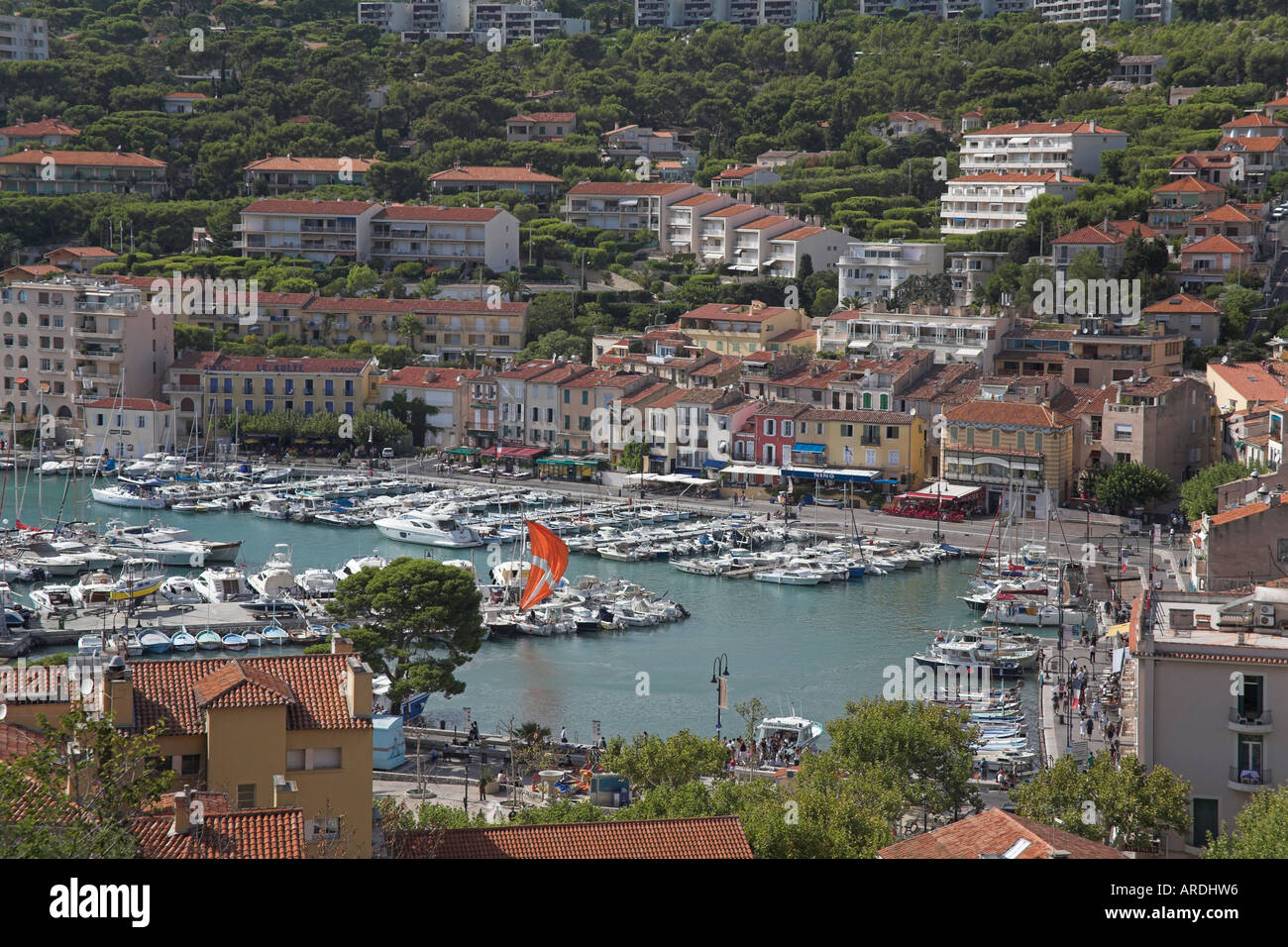 boats Cassis Harbour Provence South of France view from hill red tiled ...