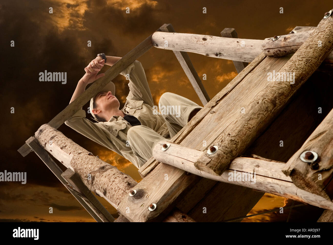 Digital composite of a woman observer on an observation platform Stock ...