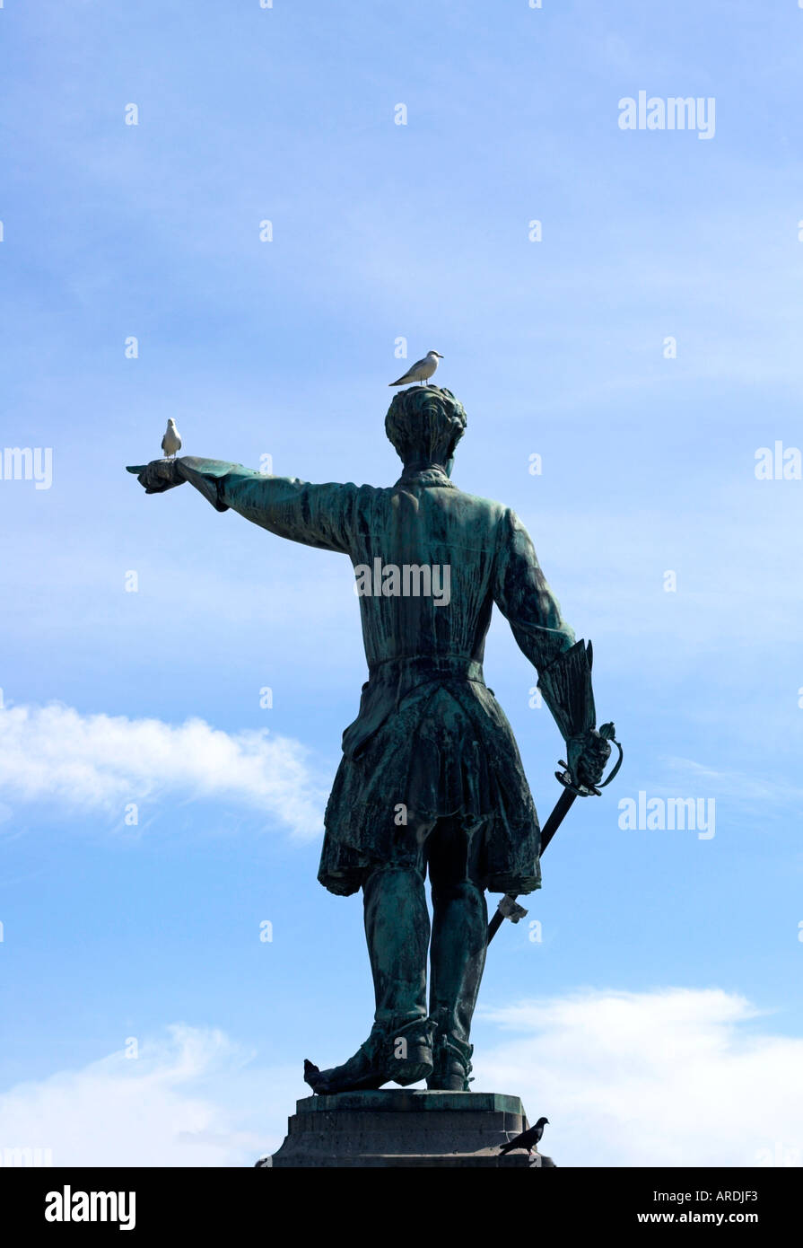 Pointing statue of Swedish King Karl XII Stock Photo - Alamy