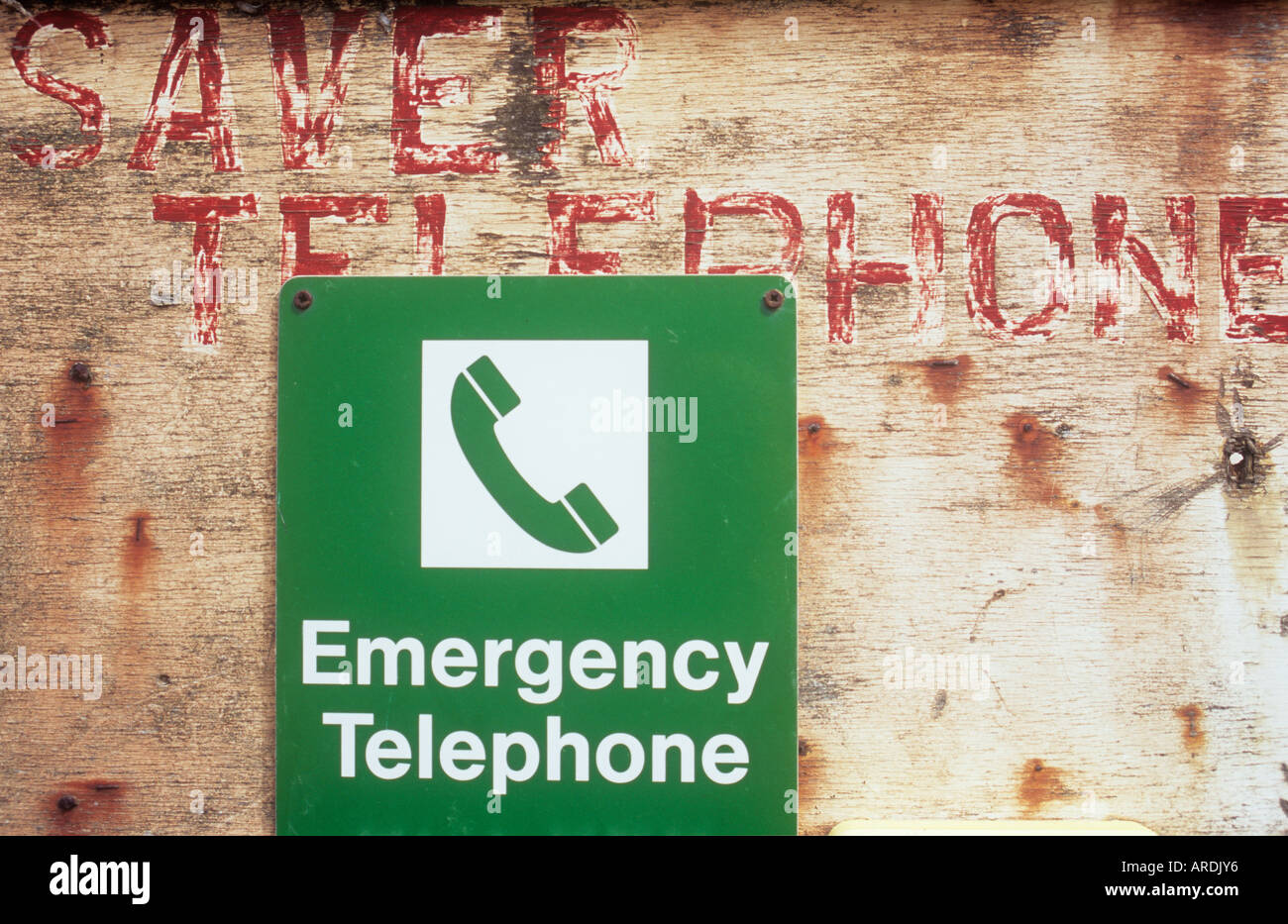 Modern plastic sign stating Emergency telephone with icon contrasting ...