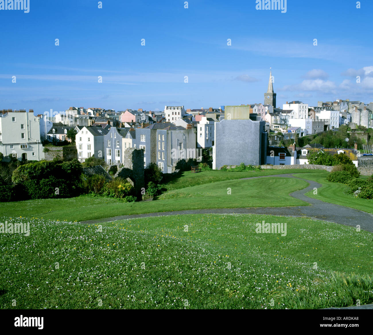 tenby town from castle hill pembrokeshire west wales Stock Photo - Alamy