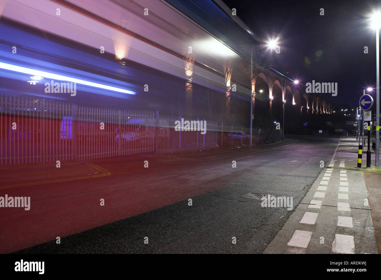 Viaduct at night with bus blur. Stockport, Greater Manchester, United ...