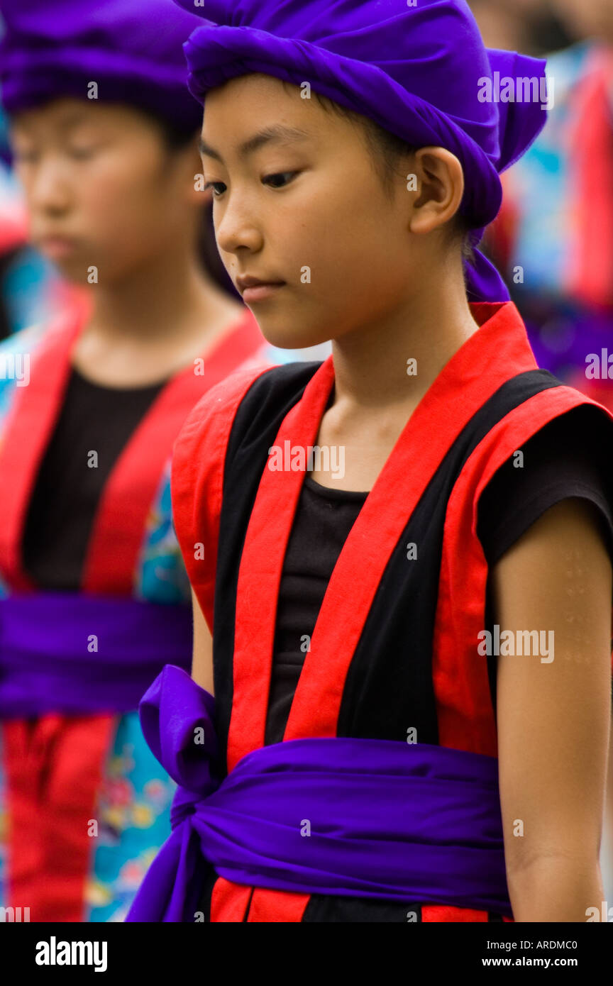 Children perform in a drumming and dancing summer festival in Shinjuku ...