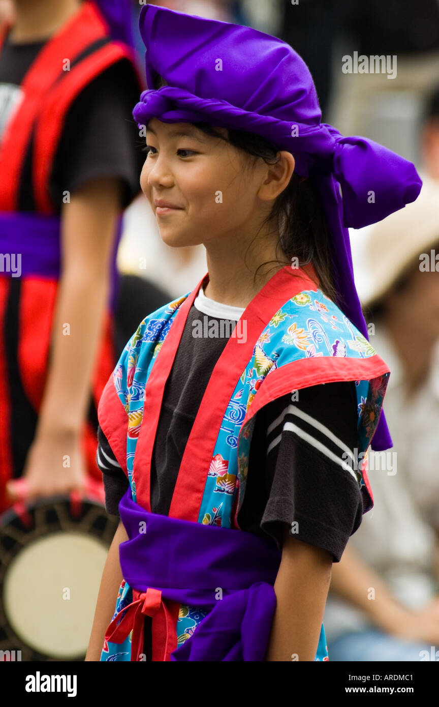 Children perform in a drumming and dancing summer festival in Shinjuku ...