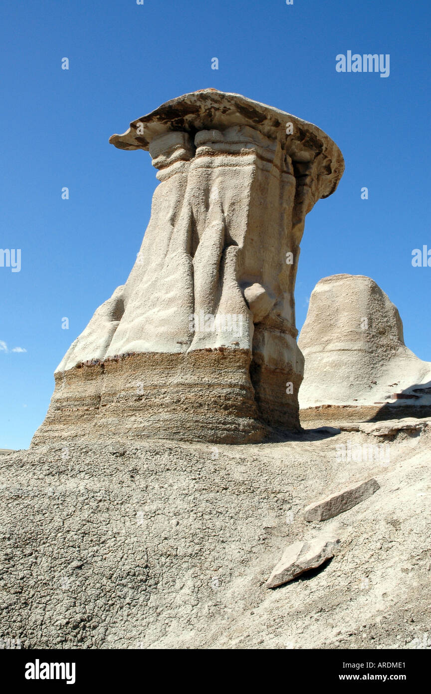Unusual rock formations called hoodoos stand east of Drumheller Alberta ...