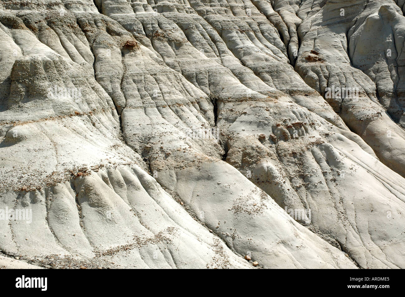 Erosion reveals geological strata near Drumheller Alberta Canada Stock ...