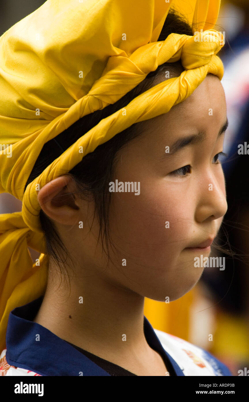 A child performs in a drumming and dancing summer festival in Shinjuku ...