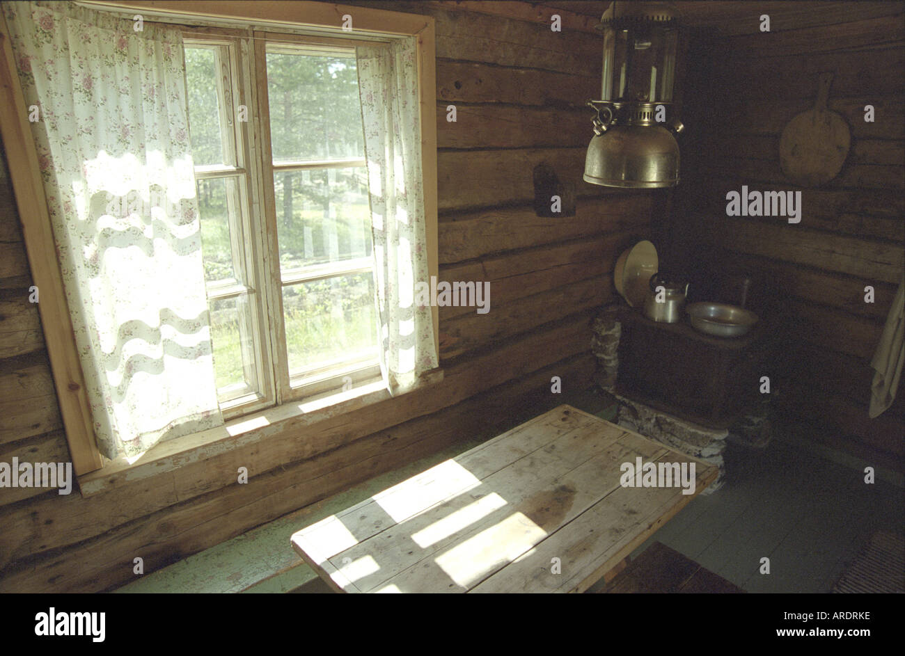 Interior of wooden house Siida Museum Inari Finland Stock Photo - Alamy