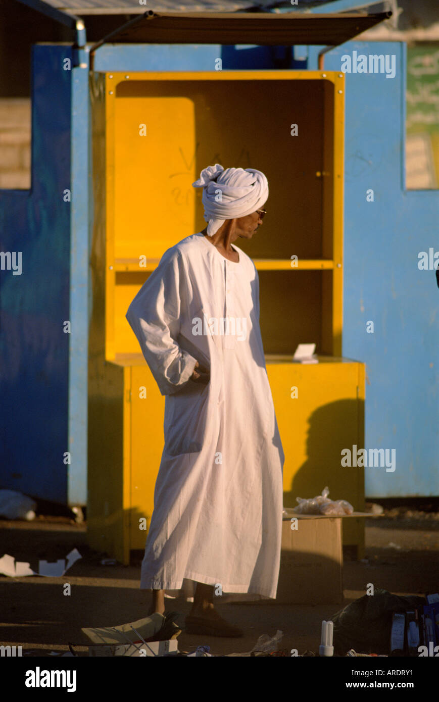 Sudanese man in jelabia the traditional national dress in front of a ...