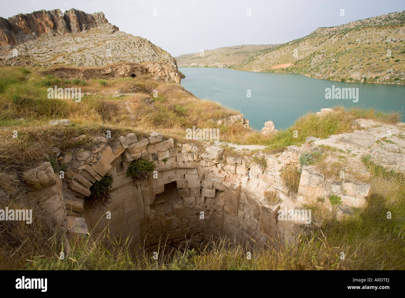 Ruins of Rumkale near Halfeti by the reservoir lake of Birecik dam on ...