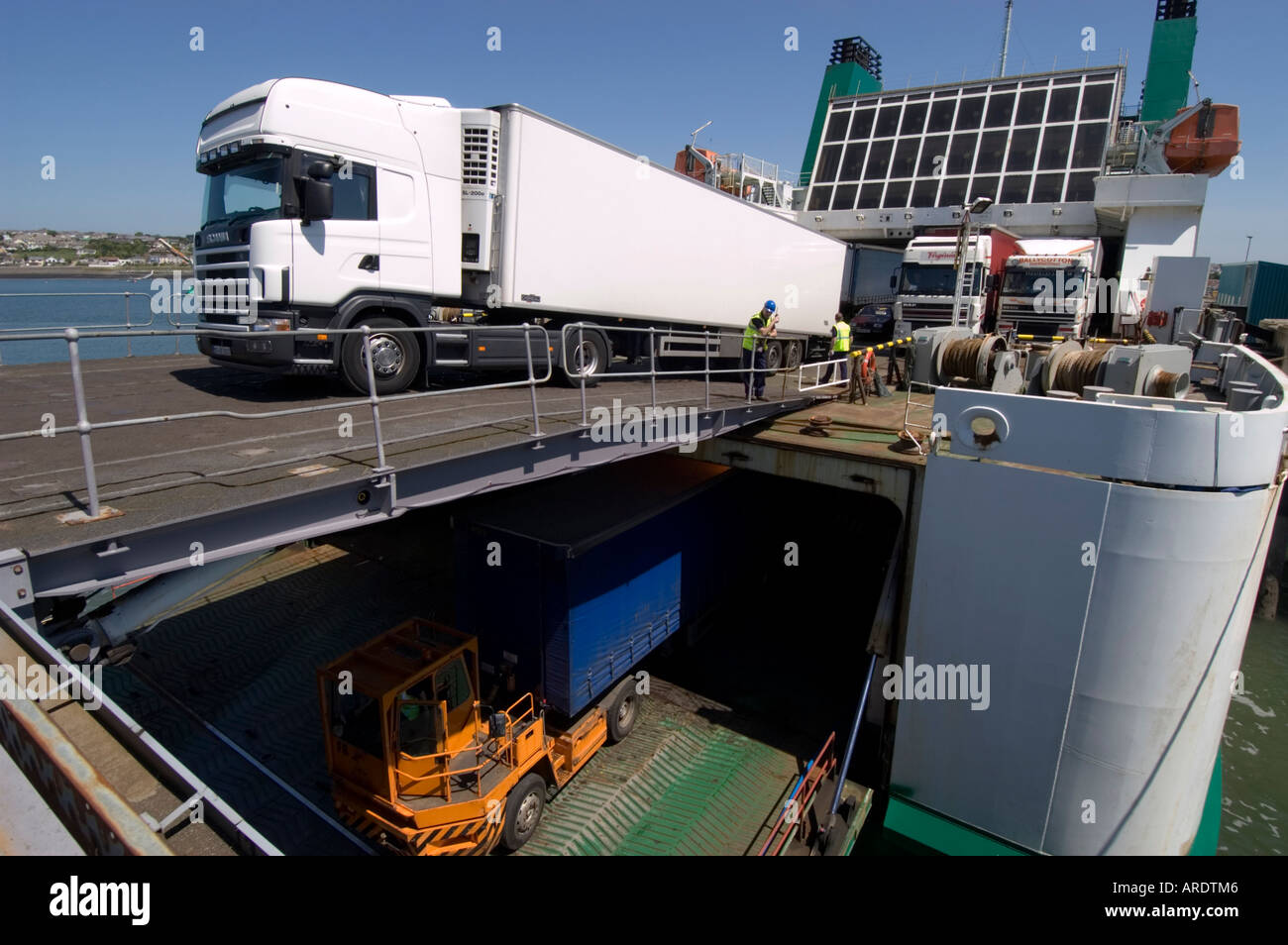 Heavy Lorries disembark from the Irish Ferry at Pembroke Dock Wales ...