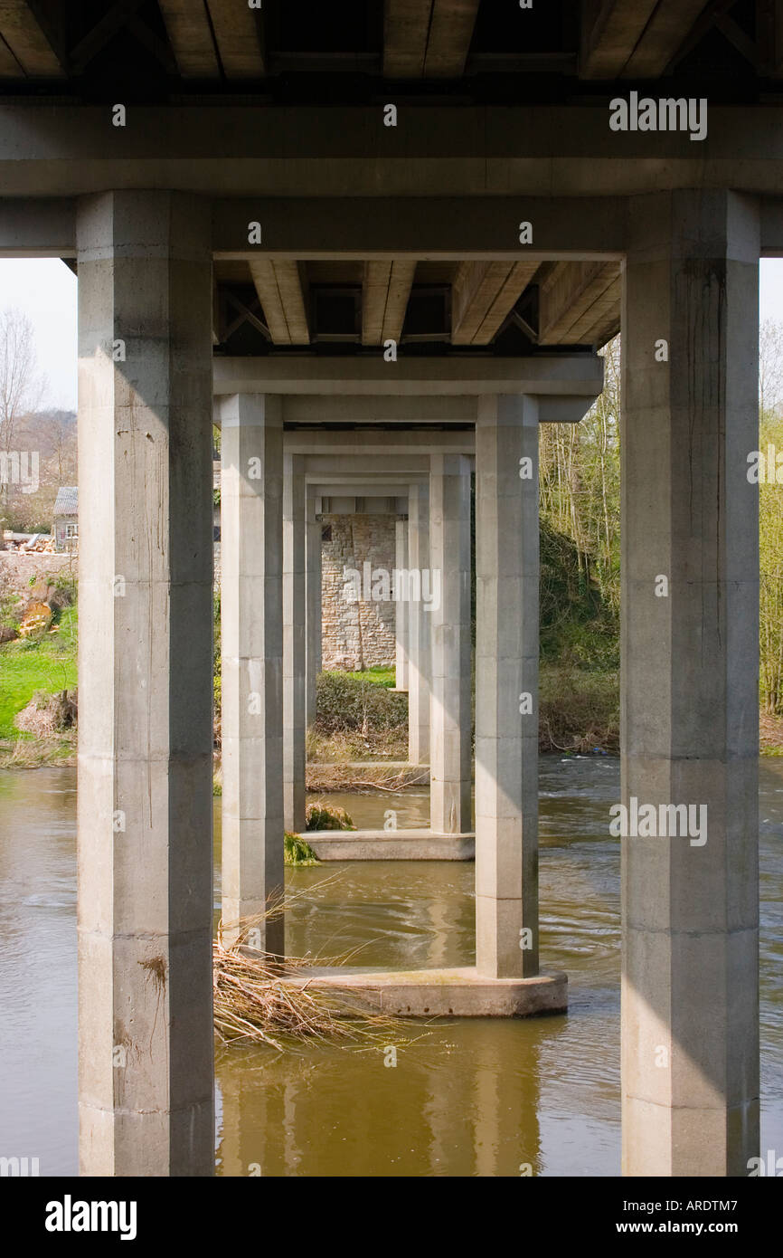 View beneath the new bridge spanning the River Wye at Hay UK Stock ...