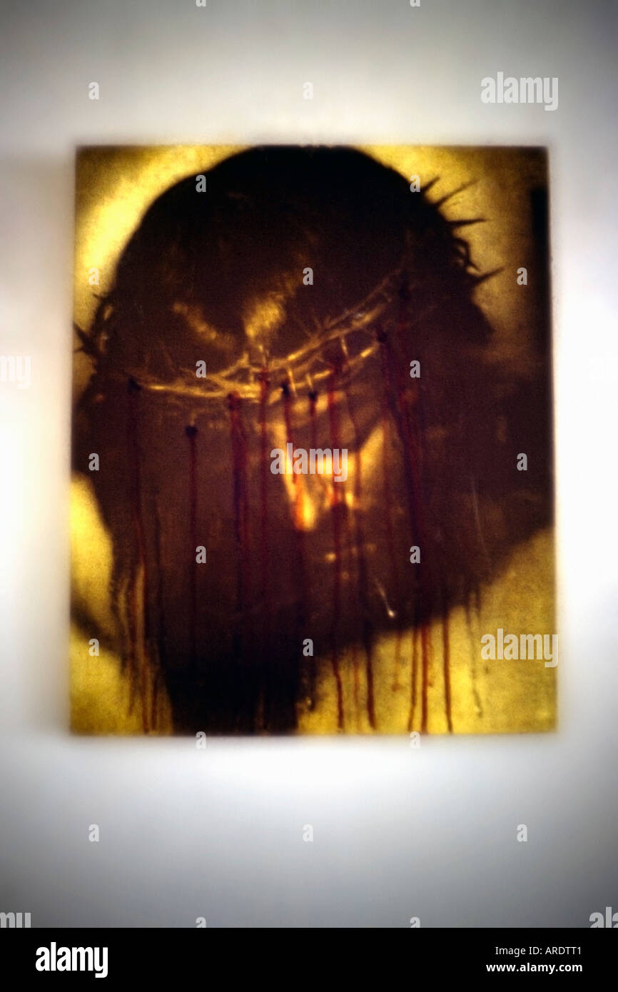 Painting of Jesus Christ Bleeding (Blood) hanging on a wall Stock Photo ...