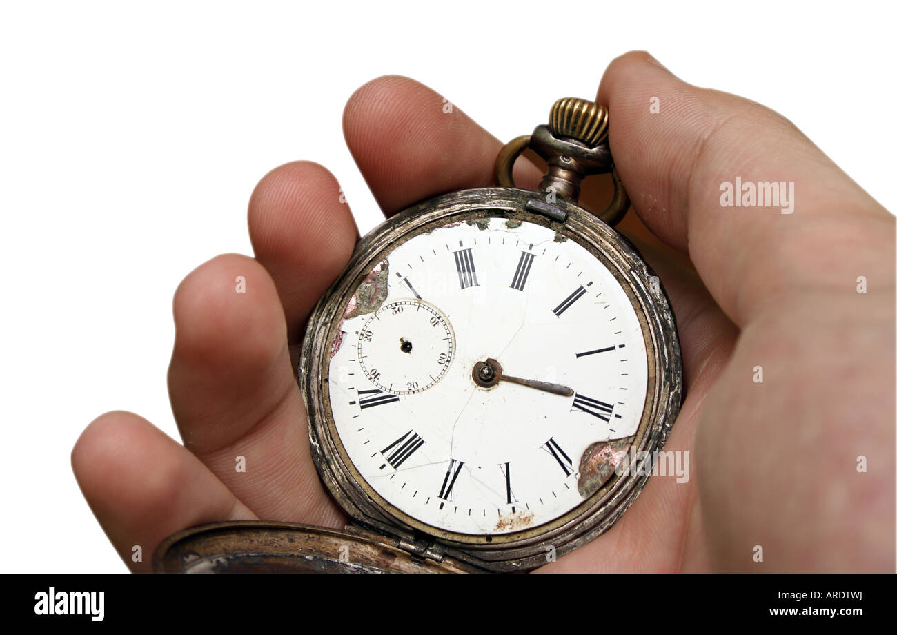Antique pocket clock in a man hand; isolated on white Stock Photo - Alamy