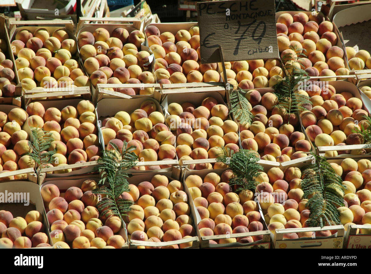 peach, fruit, stall, market, sale, veg, vegetable, and,, Peaches Stock ...