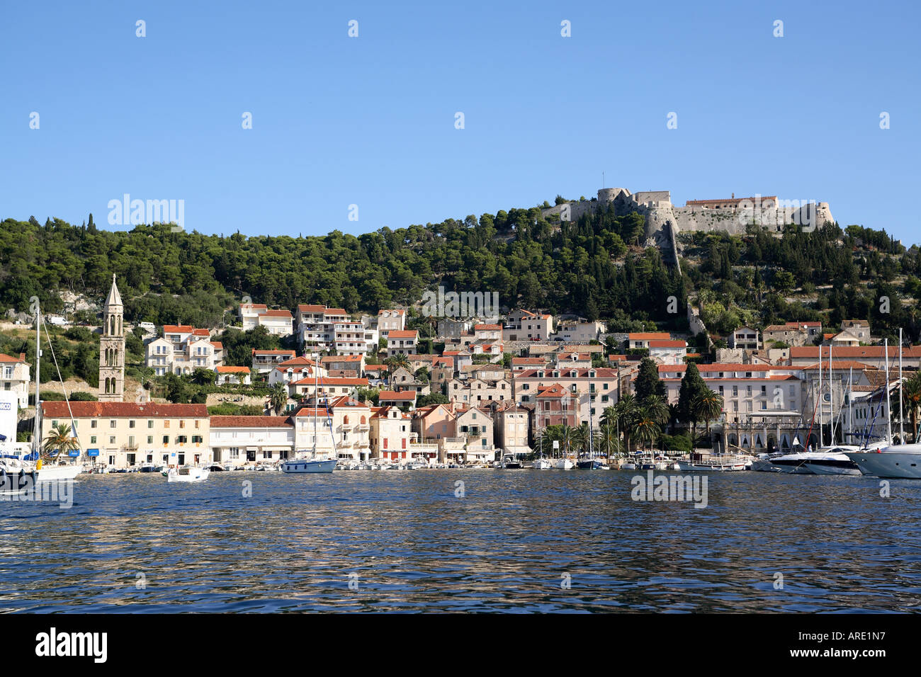 Croatia. Hvar. Harbour, with fortress Stock Photo - Alamy