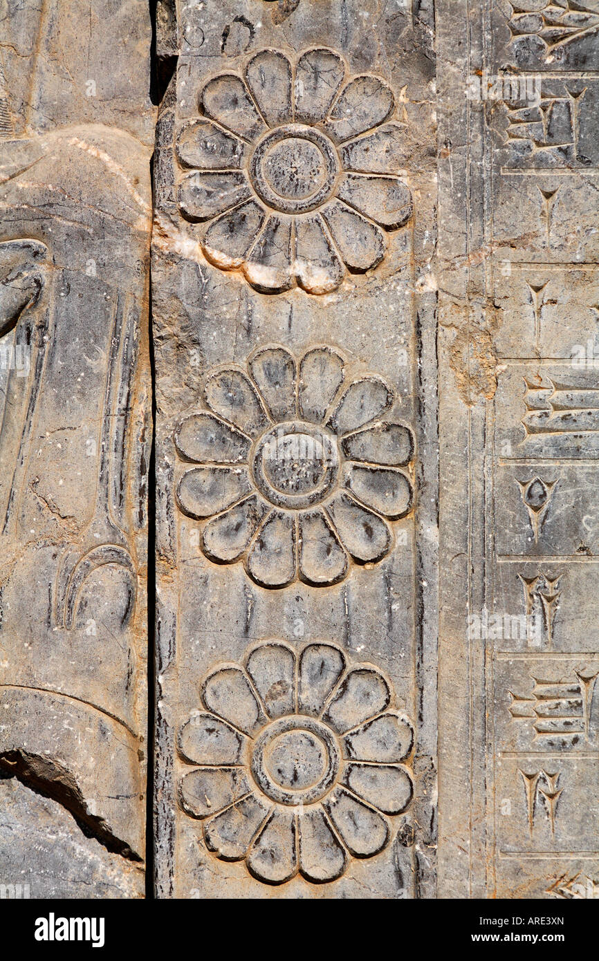 Bas relieft carved flowers at Persepolis Iran Stock Photo - Alamy