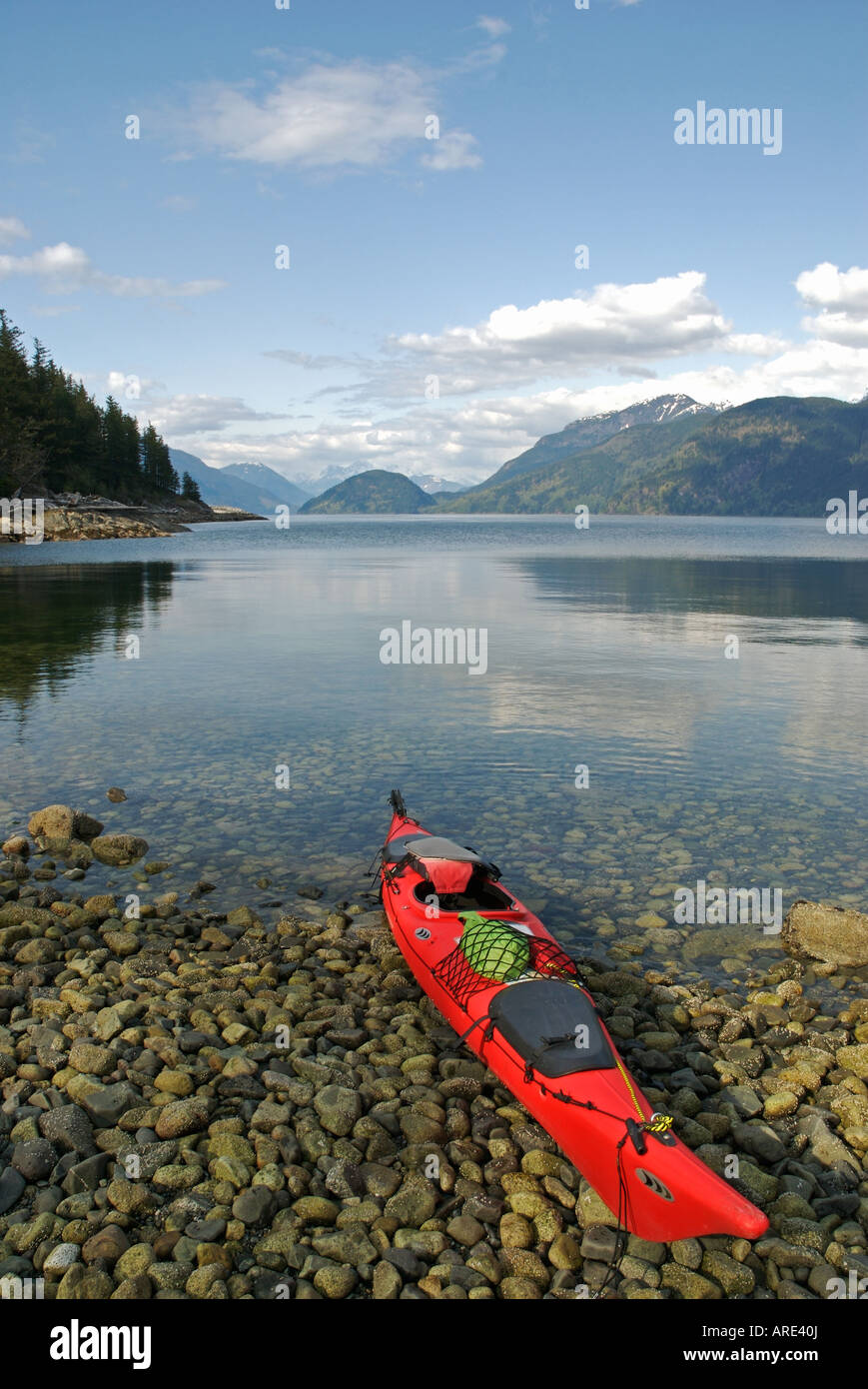a kayak on a remote beach in desolation sound british columbia canada ...