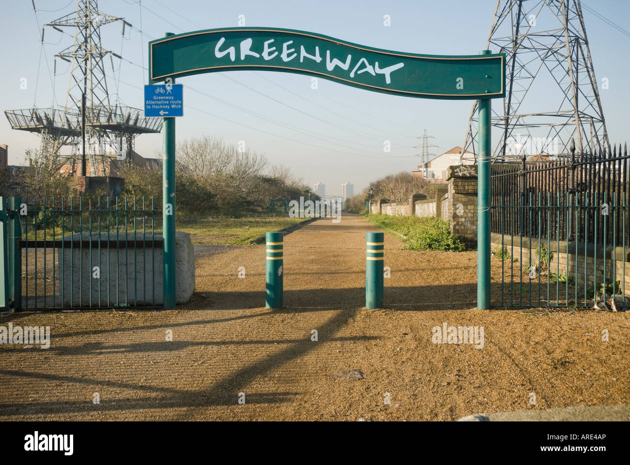 Entrance to Greenway from Stratford Hight Street, with sign showing ...