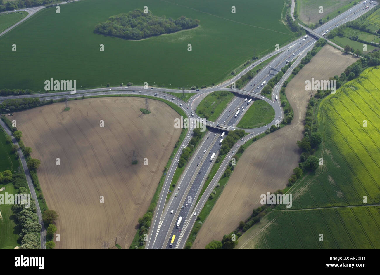 Aerial view of Junction 10 of the M1 motorway near Luton Beds UK Stock ...